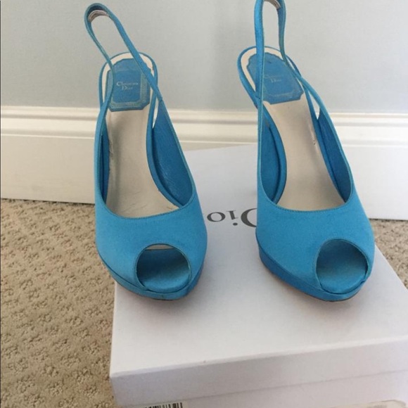 Dior | Shoes | Christian Dior Blue Silk Heels | Poshmark